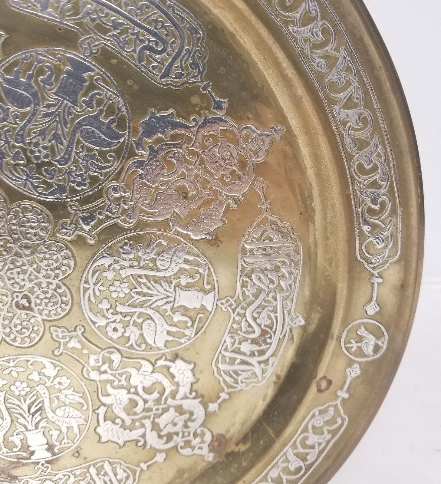 Antique Middle Eastern Persian Arabic Charger Sterling Silver Inlaid ...