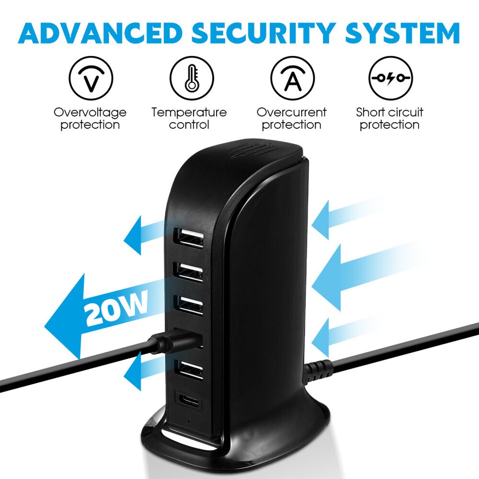 Multi 6-Ports USB Phone Charger Socket Fast Charging Station Adapter 4A ...