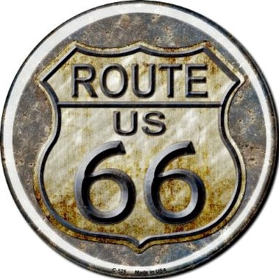 Route 66 Rusty Distressed Look 12" Round Metal Sign Rustic Retro Home ...