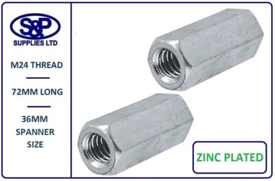 M24 (24MM) THREADED ROD CONNECTOR, DEEP NUT STEEL ZINC PLATED BZP 24mm ...