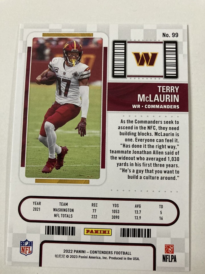 2022 Panini Contenders Season Ticket #99 Terry McLaurin Washington ...