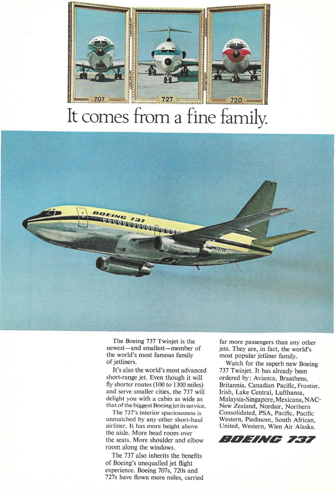 1967 Boeing 737 Jet Airplane Vintage Color Print Ad Travel Ephemera | eBay