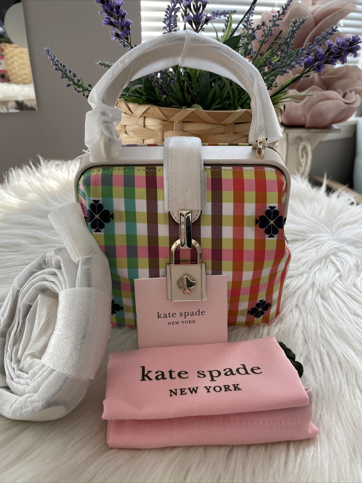New Kate Spade The Remedy Bella Plaid Multi/Gold Top Handle Crossbody ...