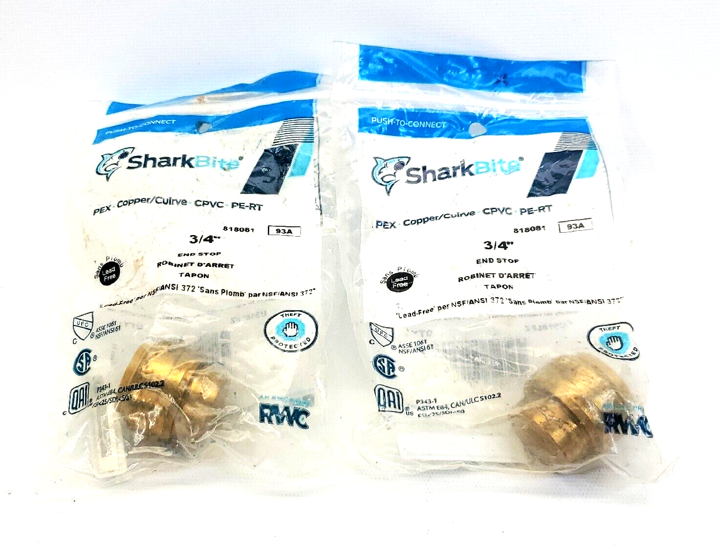 (LOT OF 2) SharkBite U518LFZ PEX, CPVC, PE-RT, OR COPPER 3/4" End Stop ...