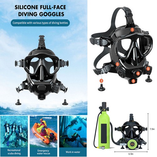 Silicone Full Face Mask Anti-Fog Diving Goggles Underwater Breathing ...