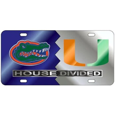 FLORIDA GATORS / MIAMI HURRICANES Mirrored HOUSE DIVIDED License Plate ...
