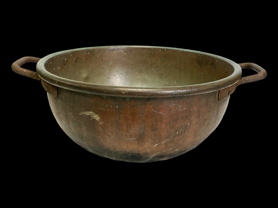 Large Antique Primitive Copper Round Bottom Chocolate or Candy Making ...