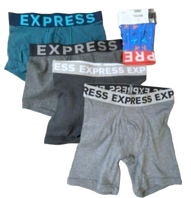 NEW EXPRESS MENS 4 PAIRS GRAY BLUE LOBSTER SPORT TRUNK BOXER BRIEFS ...