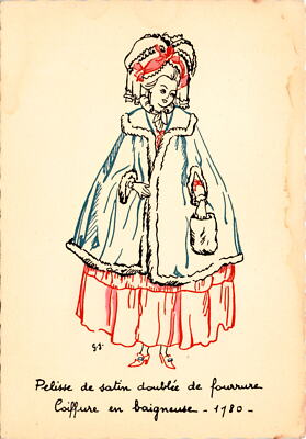 Paris, 18th century, satin pelisse, fur lining, bather hairstyle ...