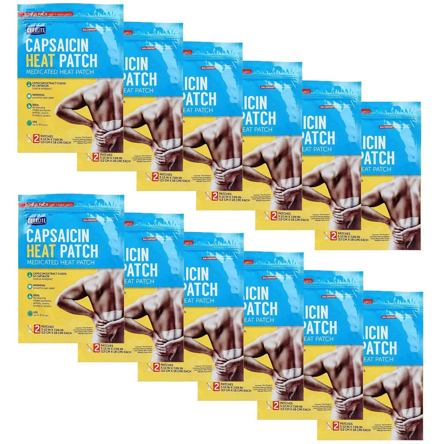 12 Packs Coralite Capsaicin Medicated Heat Patch (2 Patch/Pack Total 24 ...