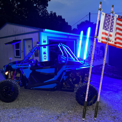 ATV UTV 2PC 4FT RGB LED Whip Light Antenna Chase For Polaris RZR XP ...