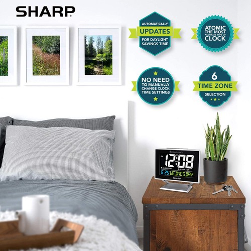 Sharp Desktop Dual Alarm Clock with Color Display - Atomic Accuracy ...
