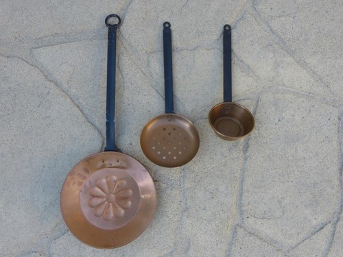 Lot of (3) Complimentary Copper Pans/Ladles, Hanging Kitchen Fireplace ...