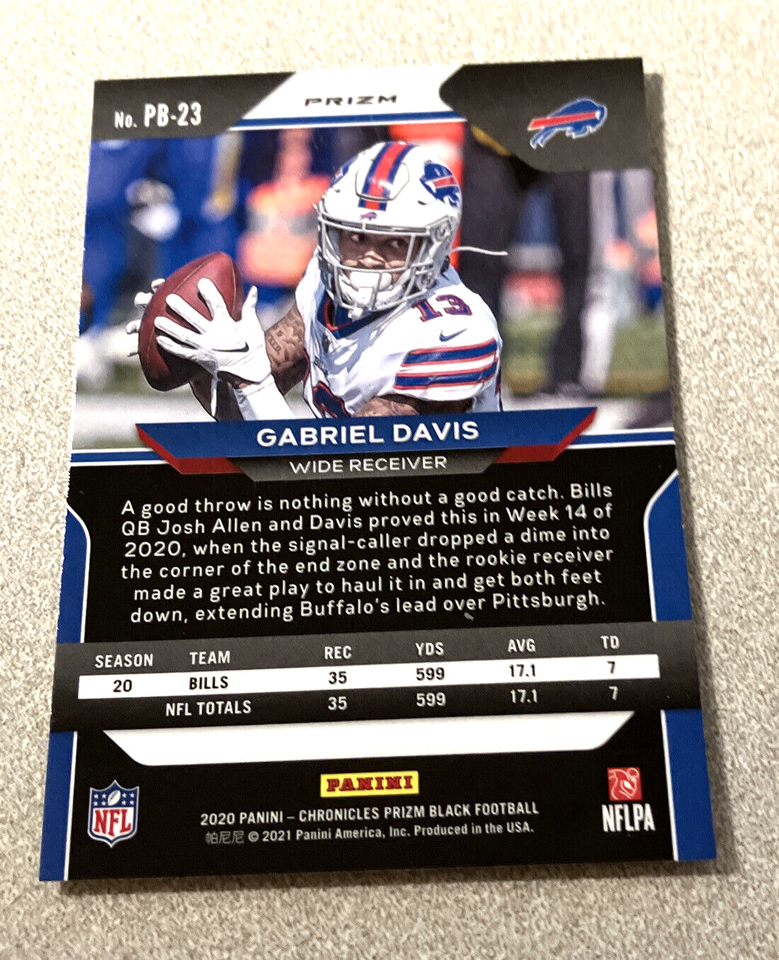 2020 Panini Prizm Black RC Silver Prizm #PB-23 Gabriel Davis Buffalo ...