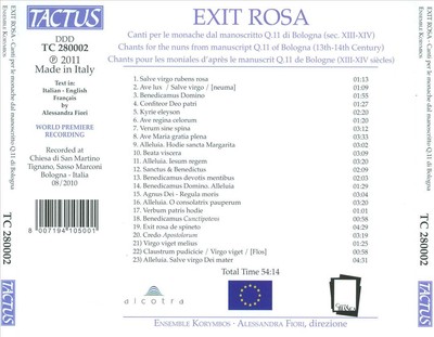 ENSEMBLE KORYMBOS/ALESSANDRA FIORI EXIT ROSA: CHANTS FOR THE NUNS FROM ...