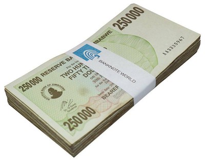 Zimbabwe 250000 Dollars Bearer Cheque, 2007, P-50, Used X 100 PCS ...