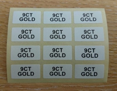 9CT GOLD Jewellery Labels Stickers 20mm x 10mm Gold on White or Black ...