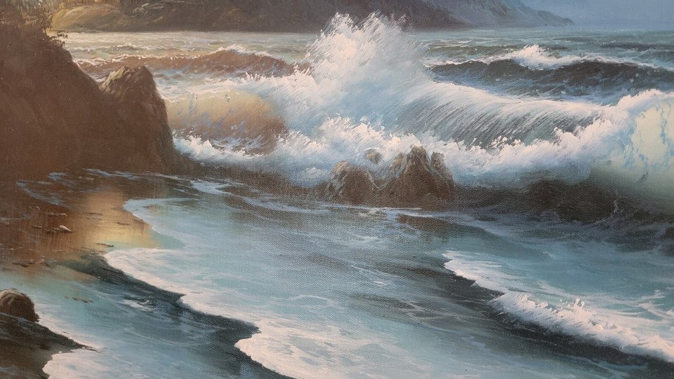 June Nelson Signed Oil Painting large framed. Landscape/ocean/water ...