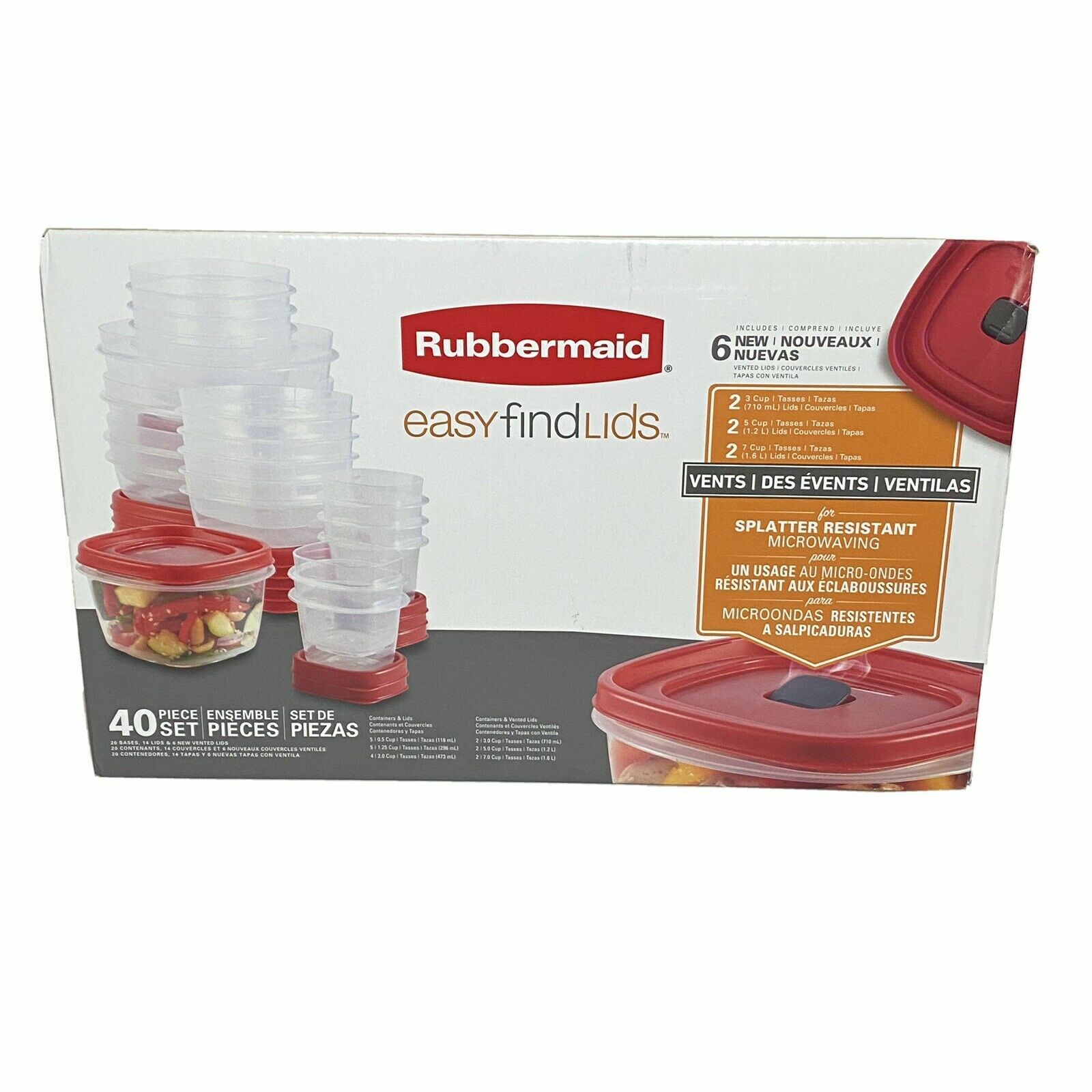 Rubbermaid 40 Piece Assorted Food Storage Container Set, 6 Vented Lids ...