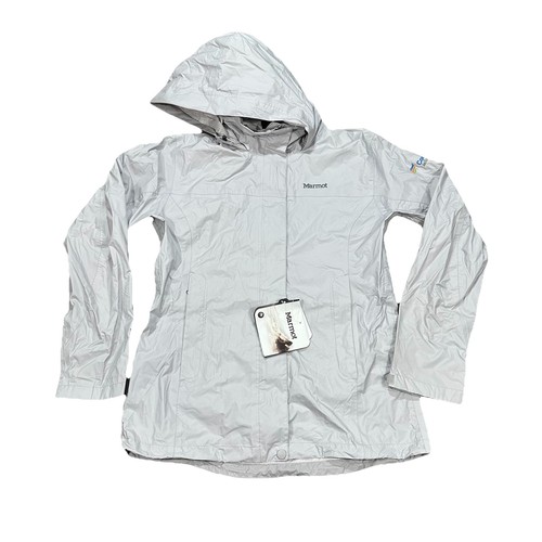 Womens Marmot Precip Grey Eco Rain Hiking Jacket 46200 Hooded Packable ...