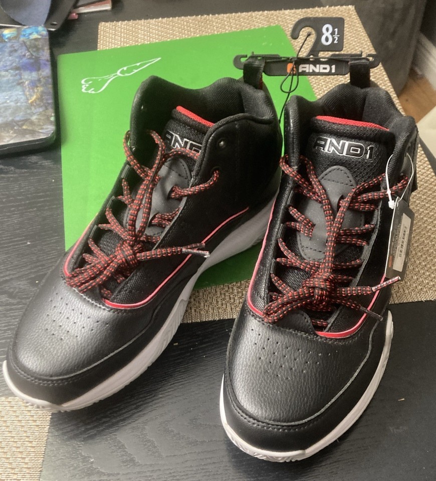 AND1 Men's Sz 8 1/2 Black Mid Top Athletic Basketball Sneakers Shoes ...
