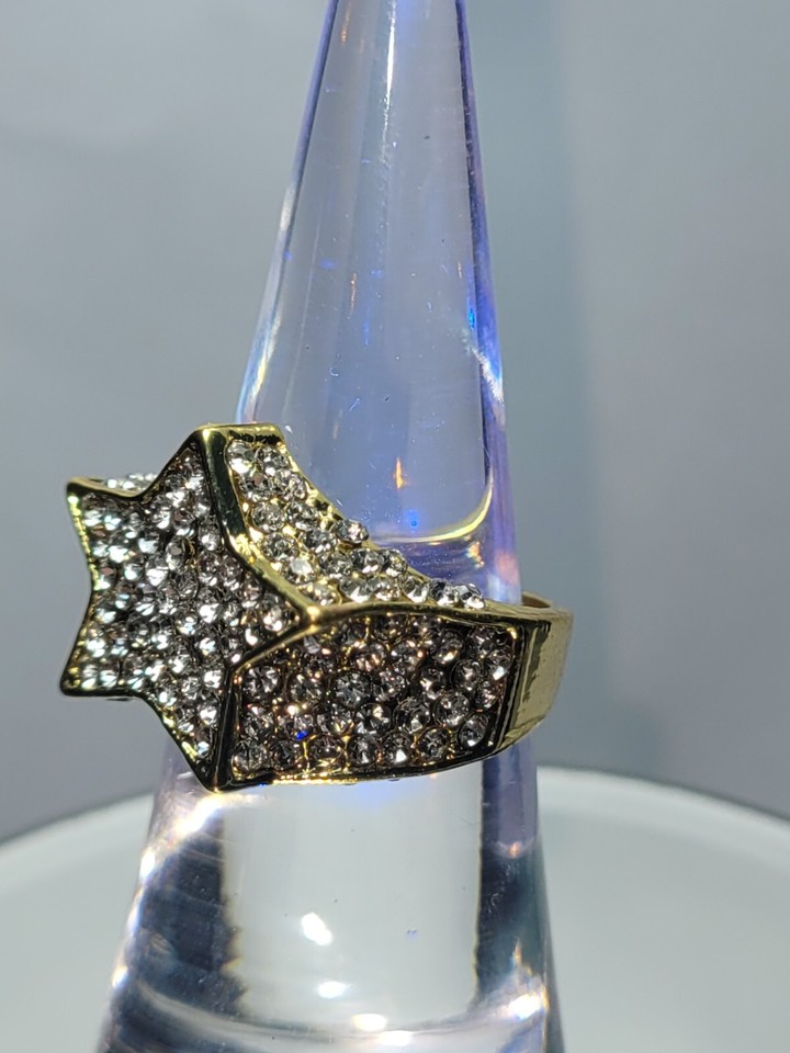 Men's Chunky Star Clear Rhinestones Gold Tone Pinky Ring Size 6 | eBay