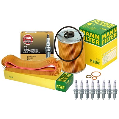 Mann Engine Air Filter Oil Filter & 8 NGK Spark Plugs Kit for Mercedes ...