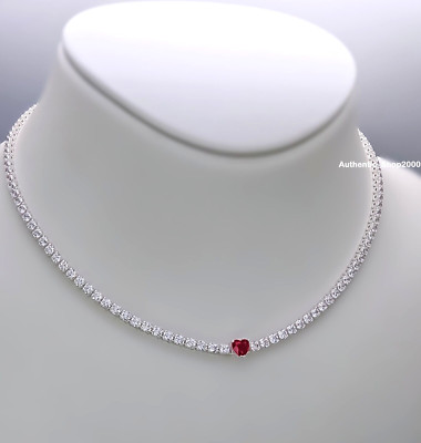 NEW 100% Authentic PANDORA 925 Ale Red Halo Heart Tennis Necklace ...