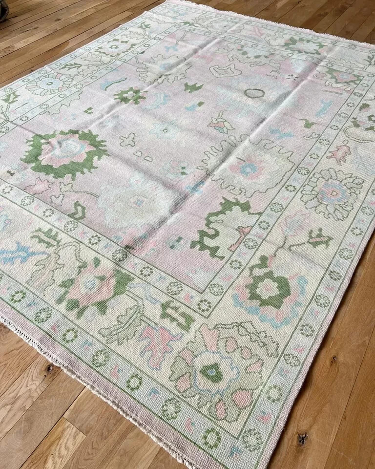 Hand-Knotted Pink Oushak Rug 8x10 Modern Turkish Design Beautiful ...