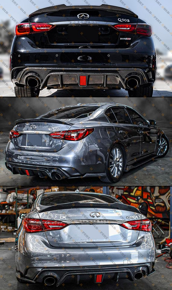 FOR 18-24 INFINITI Q50 HONEYCOMB CARBON FIBER REAR BUMPER DIFFUSER W ...