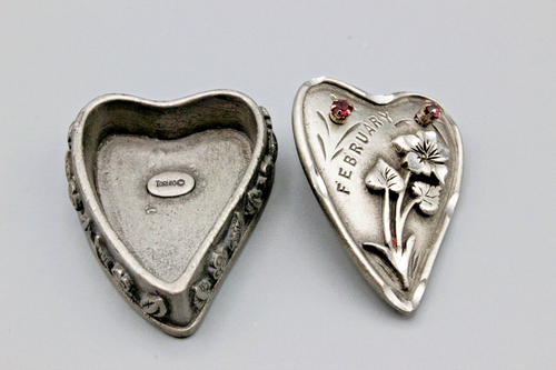 Vintage February Birthstone Torino Pewter Trinket Box Stud Earrings ...