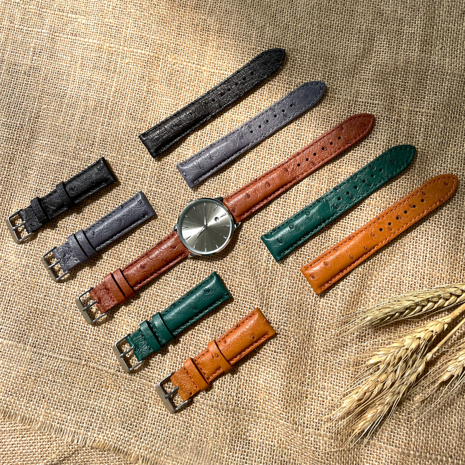 22mm Black Leather Watch Strap Men Classic Real Ostrich Leather Watch ...