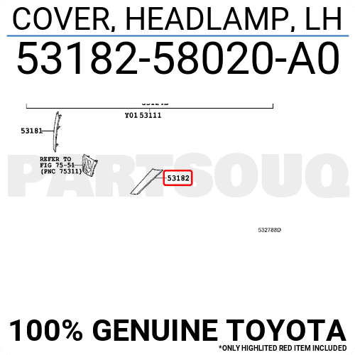 5318258020A0 Genuine Toyota COVER, HEADLAMP, LH 53182-58020-A0 | eBay