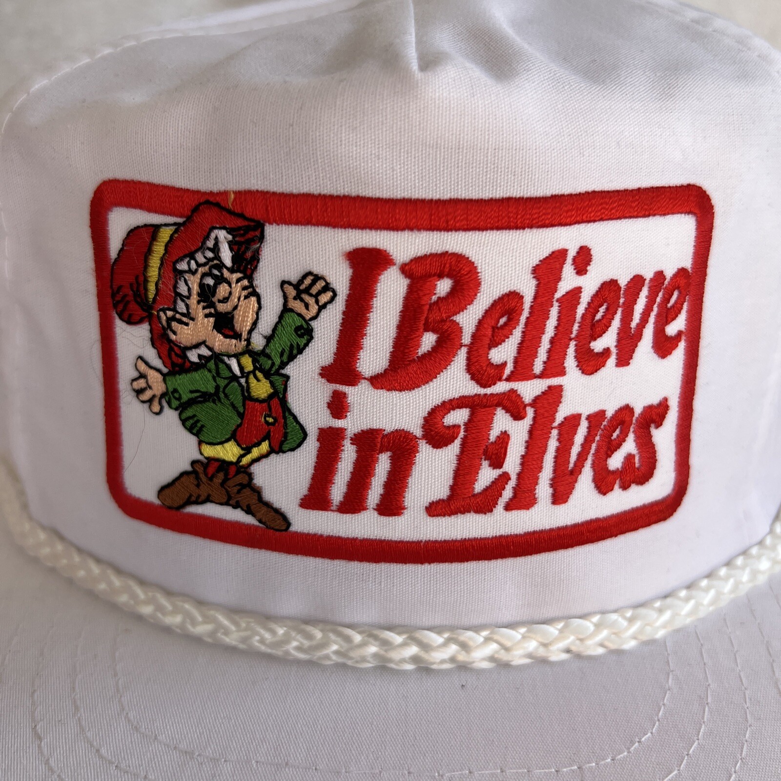 Vintage KEEBLER I BELIEVE IN ELVES Hat Snapback White… - Gem