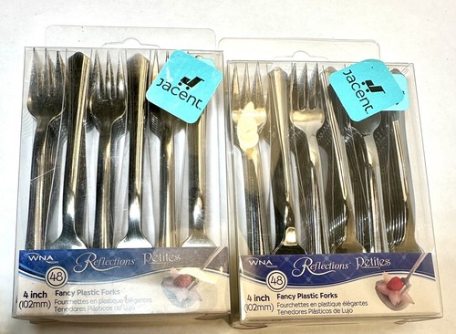 48 Mini Plastic Party Forks 4” Silver Fancy Tasting Forks Fourchettes ...