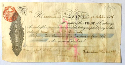 LONDON BILL OF EXCHANGE 1 PENNY EMBOSED ,1916 PAYABLE ARBUTHNOT EWART ...