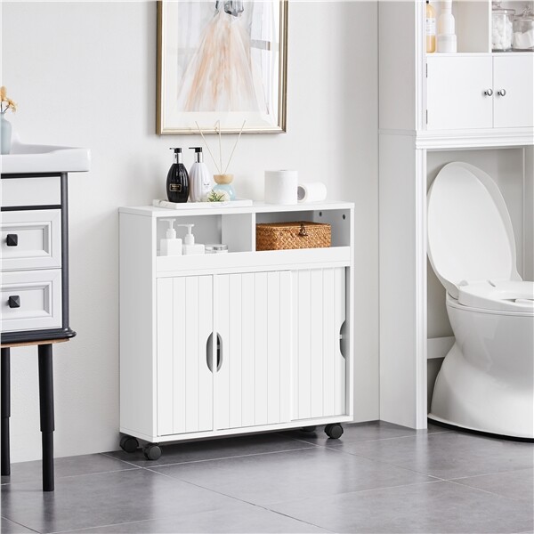 Slimline Bathroom Storage Cabinet on Wheels, Floor Cupboard w/Open ...