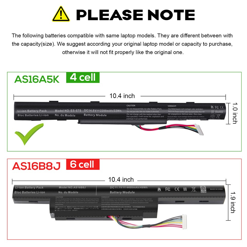 AS16A5K AS16A8K Battery for Acer Aspire E5 E5-575 N16Q2 E5-576G E5-575G ...