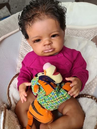 20" Lanny Dark Brown Skin Reborn Baby Doll Art Made 3D Skin Lifelike ...