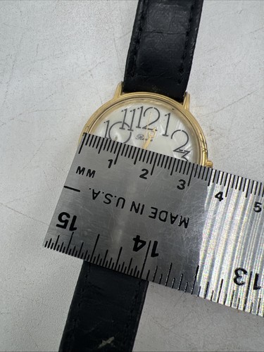 Vintage Ronica Watch Women Gold Tone MOP Dial Black Leather Needs ...