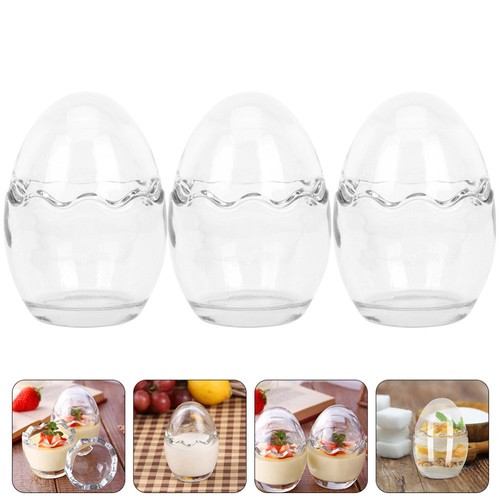 3 Pcs Household Pudding Cups Clear Glass Egg Shaped Containers for ...