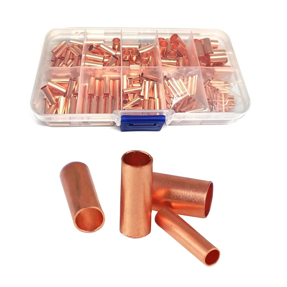 250Pcs 7 Size Non Insulated Wire Splice Ferrules Kit Red Copper Crimp ...