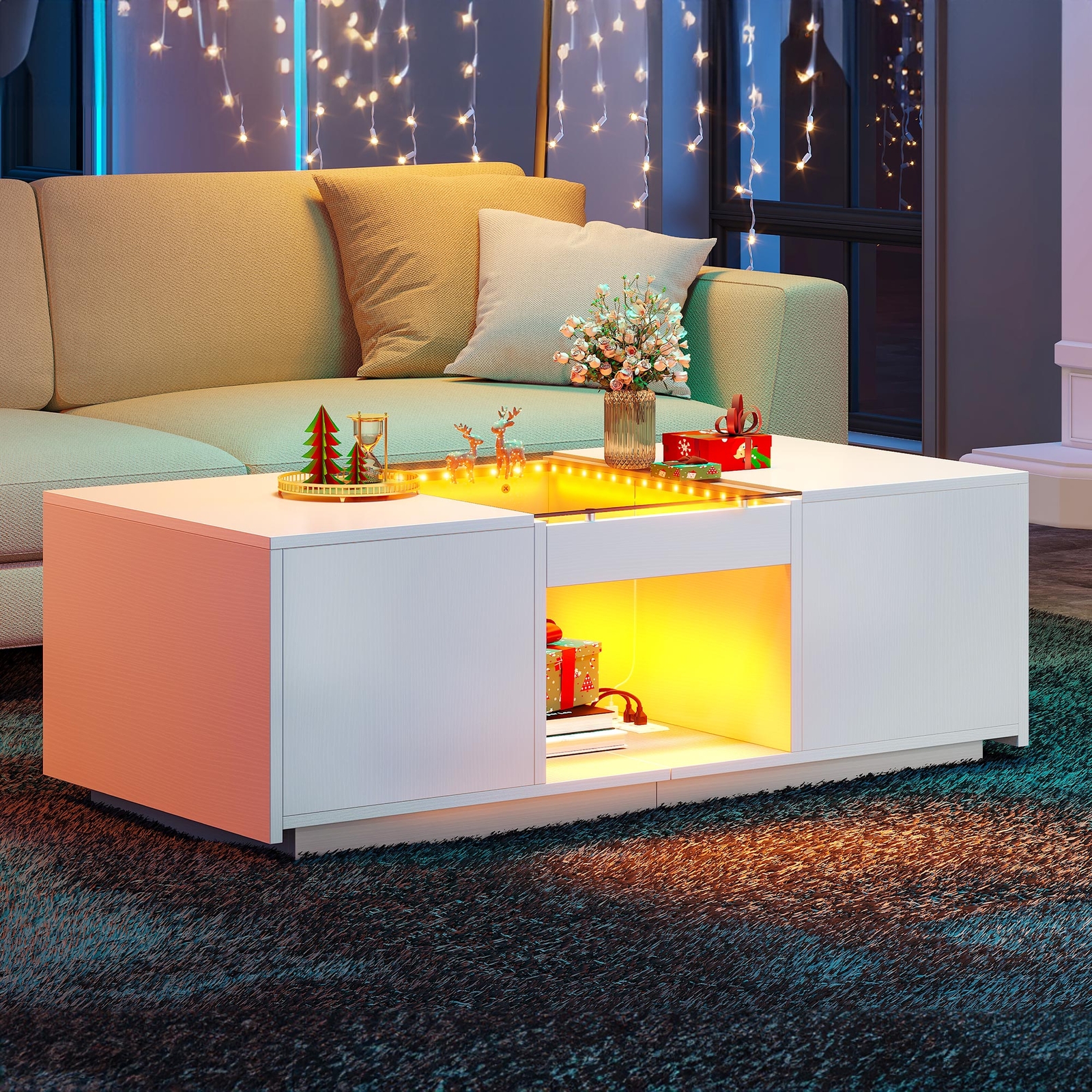 LED Coffee Table Modern Center Table with Charging Station Large ...