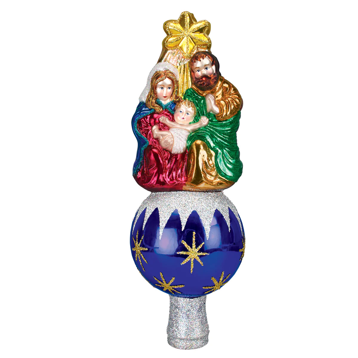 Nativity Holy Family Tree Topper Glass 9.2" Vintage Inspire Old World ...