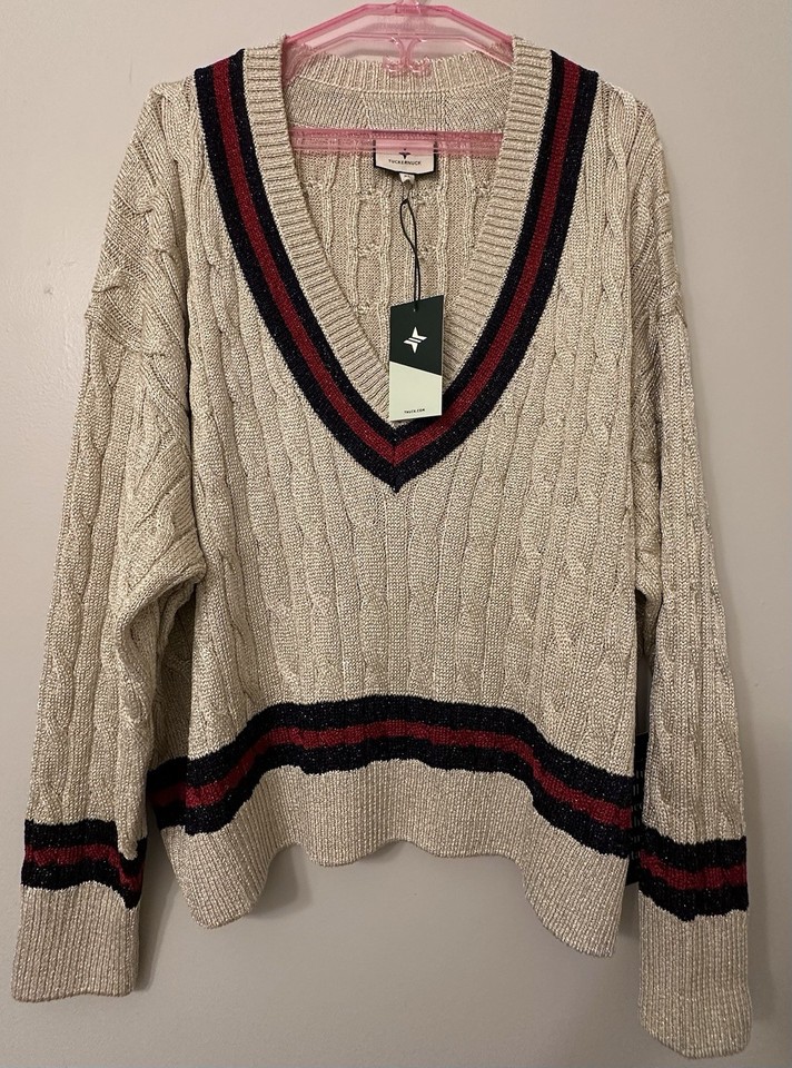 Tuckernuck Sweater XL Garnet Navy Metallic Classic Old Money Preppy ...
