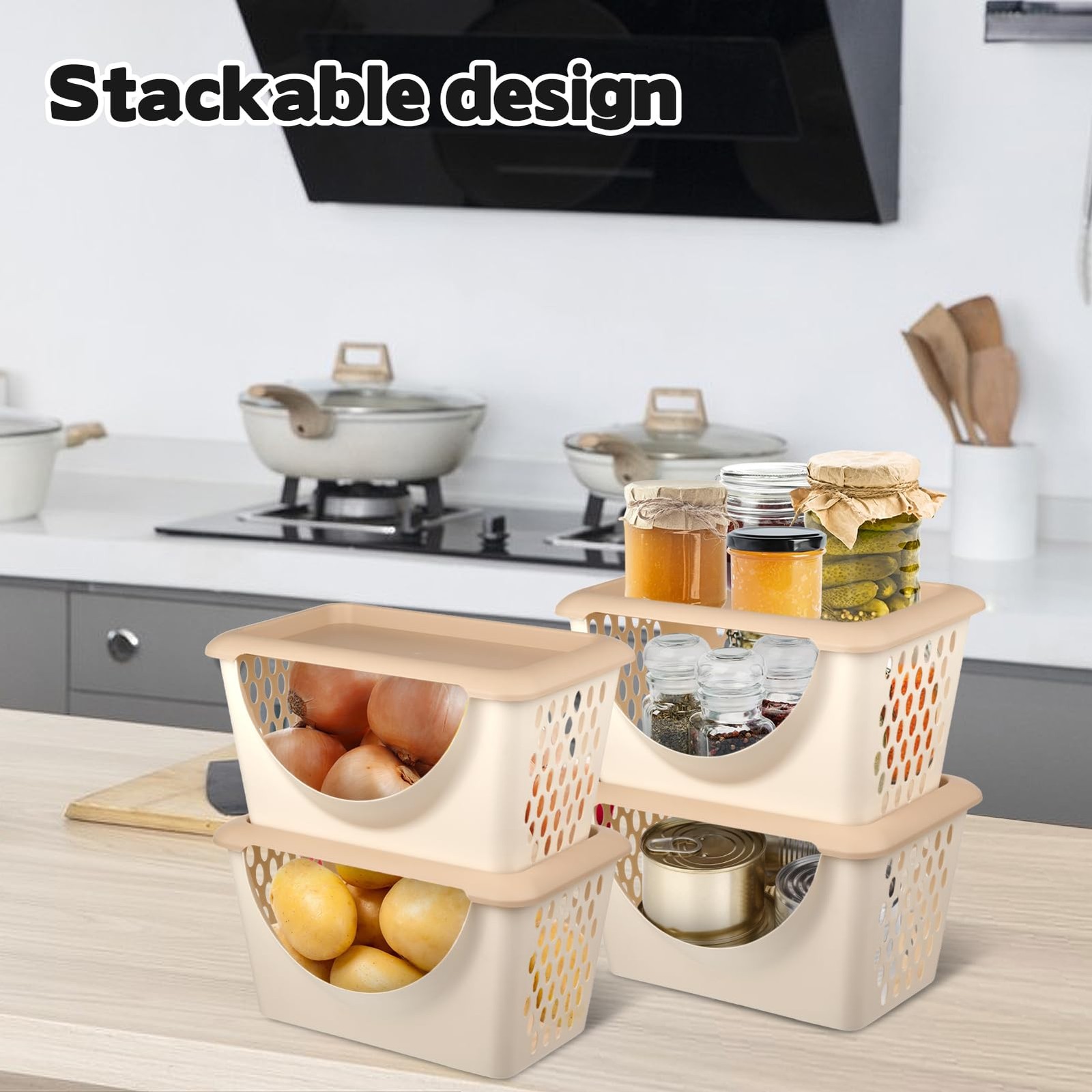 4 Pack Large Stackable Open Front Storage Bins with Lids Plastic ...