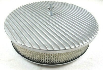14'' Round Aluminum Flat Top Finned Air Cleaner Kit 3'' Filter Polished ...