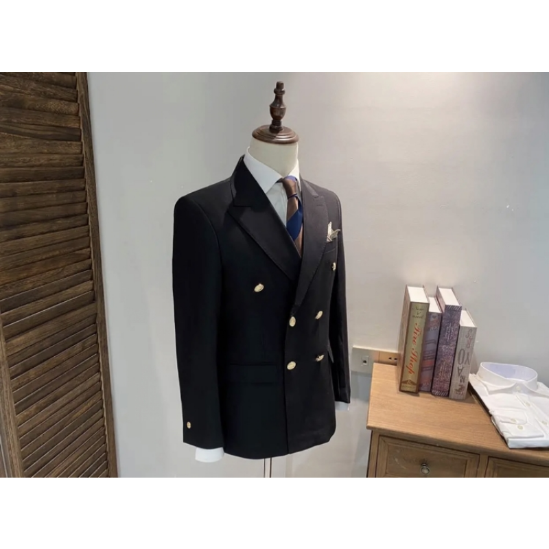 Men Casual Business Metal Buckle Suit Blazer Coat Double Breasted ...