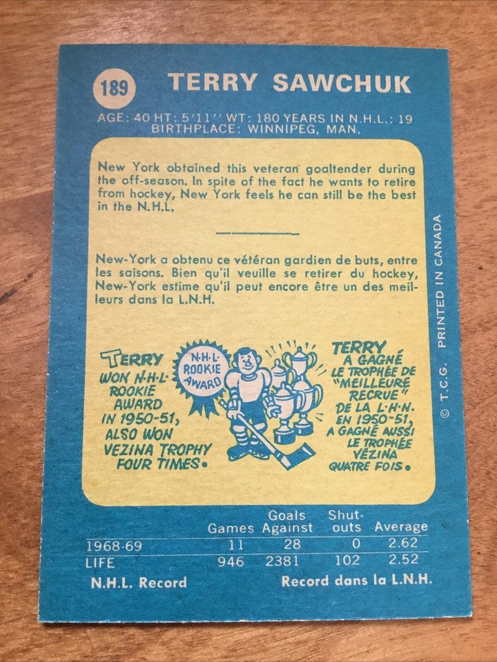 1969-70 O-Pee-Chee - #189 Terry Sawchuk | eBay