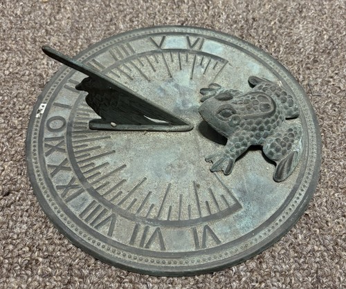 Frog Crane Sundial brass vintage verdigris yard garden | eBay